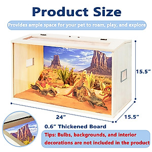 Prolee Reptile Terrarium, Lizard Tank Up to 68 Gallons, Bearded Dragon Tank with Roof Door, Snake Tank with Built-in Lamp Fixture and Switch (21 Gallon, 24" Long, Openable Wood Roof)