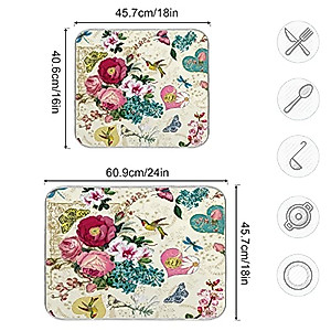 Beautiful Flower Dish Drying Mat For Kitchen Counter, Ultra Absorbent Reversible Microfiber, and Protector for Kitchen Countertops 18 In x 24 In