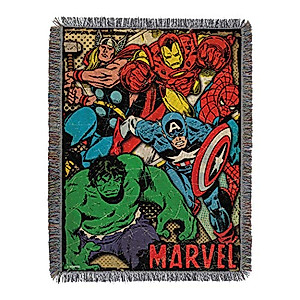 Marvel's Avengers, "Retro Heroes" Metallic Woven Tapestry Throw Blanket, 48" x 60", Multi Color