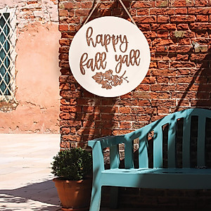 Hello Fall Wood Sign Thanksgiving Decorations Happy Fall Yall Welcome Sign for Front Door Round Wood Sign Hanging Welcome Sign for Farmhouse Porch Rustic Home Sign Decorations (Maple Leaf)