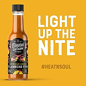 Bayou Gotham Hot Sauce - FLAMBEAU FIYA Caribbean Creole - Scotch Bonnet, Guava, Ginger, Caribbean Spices Condiment - All Natural, Vegan, Gluten Free, Low Sodium, Small Batch, Award Winning Craft Hot Sauce - 5oz