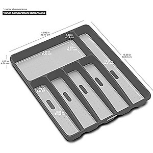 madesmart Classic Large Silverware Tray - Cool Grey | CLASSIC COLLECTION | 6-Compartments | Soft-Grip Lining and Non-Slip Feetand Non-slip Rubber Feet | BPA-Free