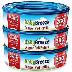 BabyBreeze Diaper Pail Refill Bags Compatible with Playtex Diaper Genie Pails Odor Absorbing Diaper Disposal Trash Bags - 840 Count (3-Pack)