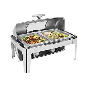14.26Qt Chafing Dish Buffet Set, Stainless Steel Chafing Server Set with Clear Lid&2 Trays&Handle&Thickened Support Feet, for Food Warmer Parties Buffets