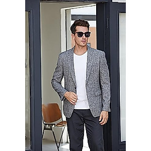 J.VER Men's Casual Sport Coat Classic Fit One Button Blazer Jacket with 5 Real Pockets Light Grey