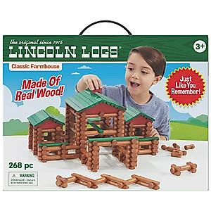 LINCOLN LOGS – Classic Farmhouse, 268 Pieces, Real Wood Logs - Ages 3+ - Best Retro Building Gift Set for Boys/Girls - Creative Construction Engineering - Preschool Education Toy
