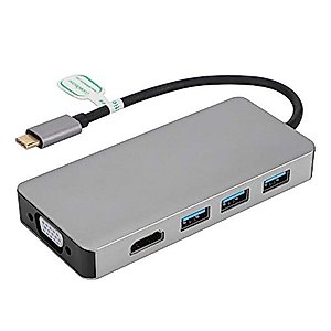 USB C Hub, USB Hub to HDMI Multiport USB C Dongle Adapter 5 in 1 with 4K HDMI Output, 3 USB 3.0 Ports,VGA for Type C Devices