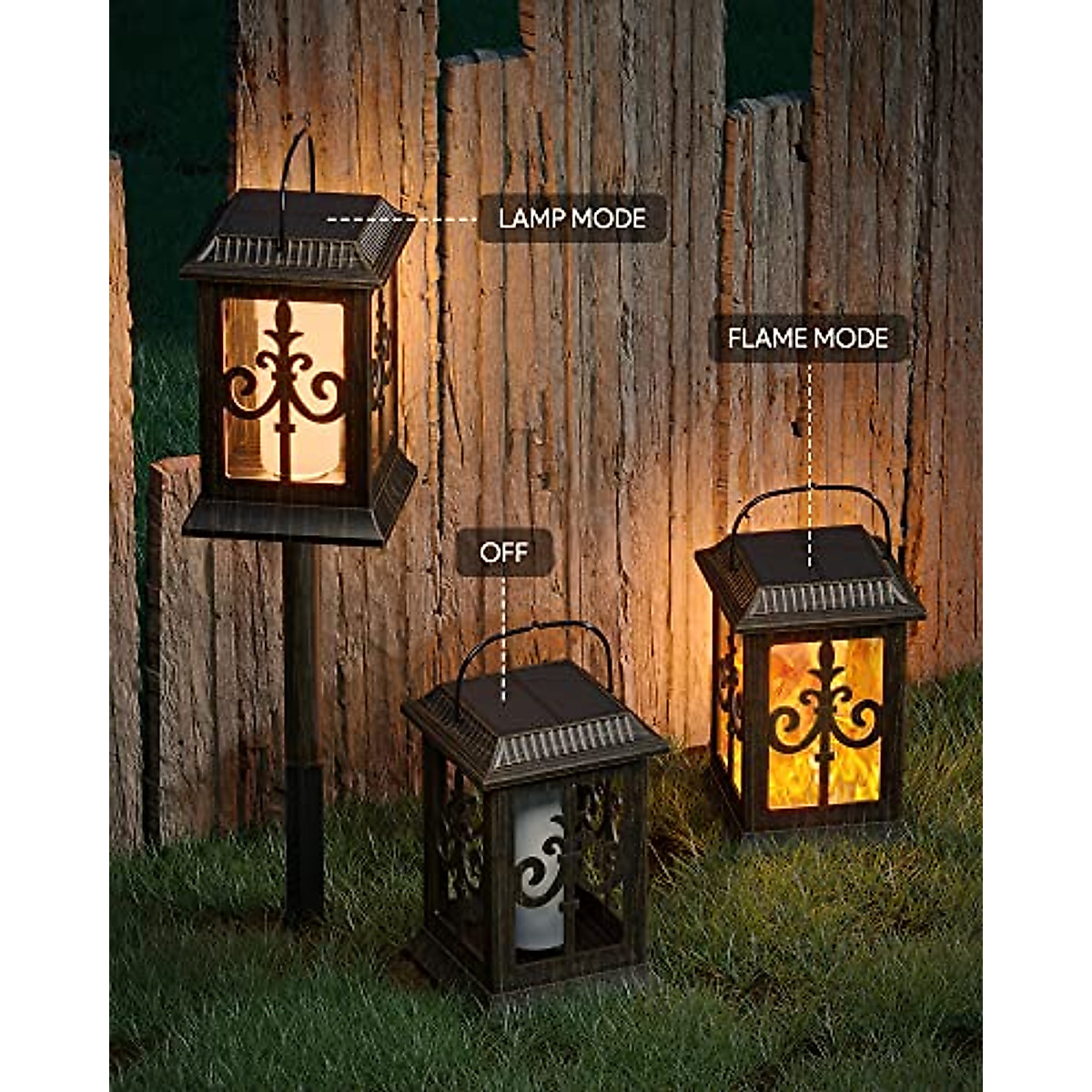 Solar Lantern Outdoor Hanging Lanterns - RGBING Solar Lanterns Outdoor Waterproof with Clips and Ground Stake, Flickering Led Solar Lanterns Garden Lanterns for Outdoor, Patio, Porch (2 Packs)
