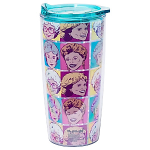 Silver Buffalo Golden Girls Character Grid Double Wall Travel Tumbler w/Slide Close Lid, 20 Ounces