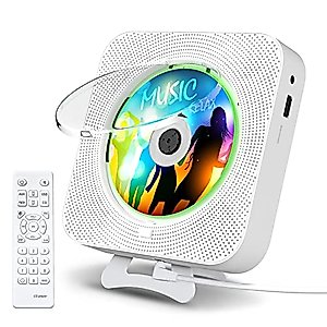 KOVCDVI Portable CD Player with Bluetooth Background Lights Wall Mountable Built-in Speakers CD Players for Home Headphone Jack with Remote Control FM Radio USB TF Card MP3 AUX Input Output