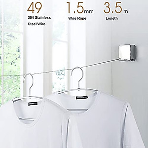 SPAANY Retractable Clothesline Indoor 3.5 m/11.4 Feets,Clothes Line with Adjustable Stainless Steel Rope String,Wall Mounted Clothes Drying Laundry Line for Bathroom Laundry,Black