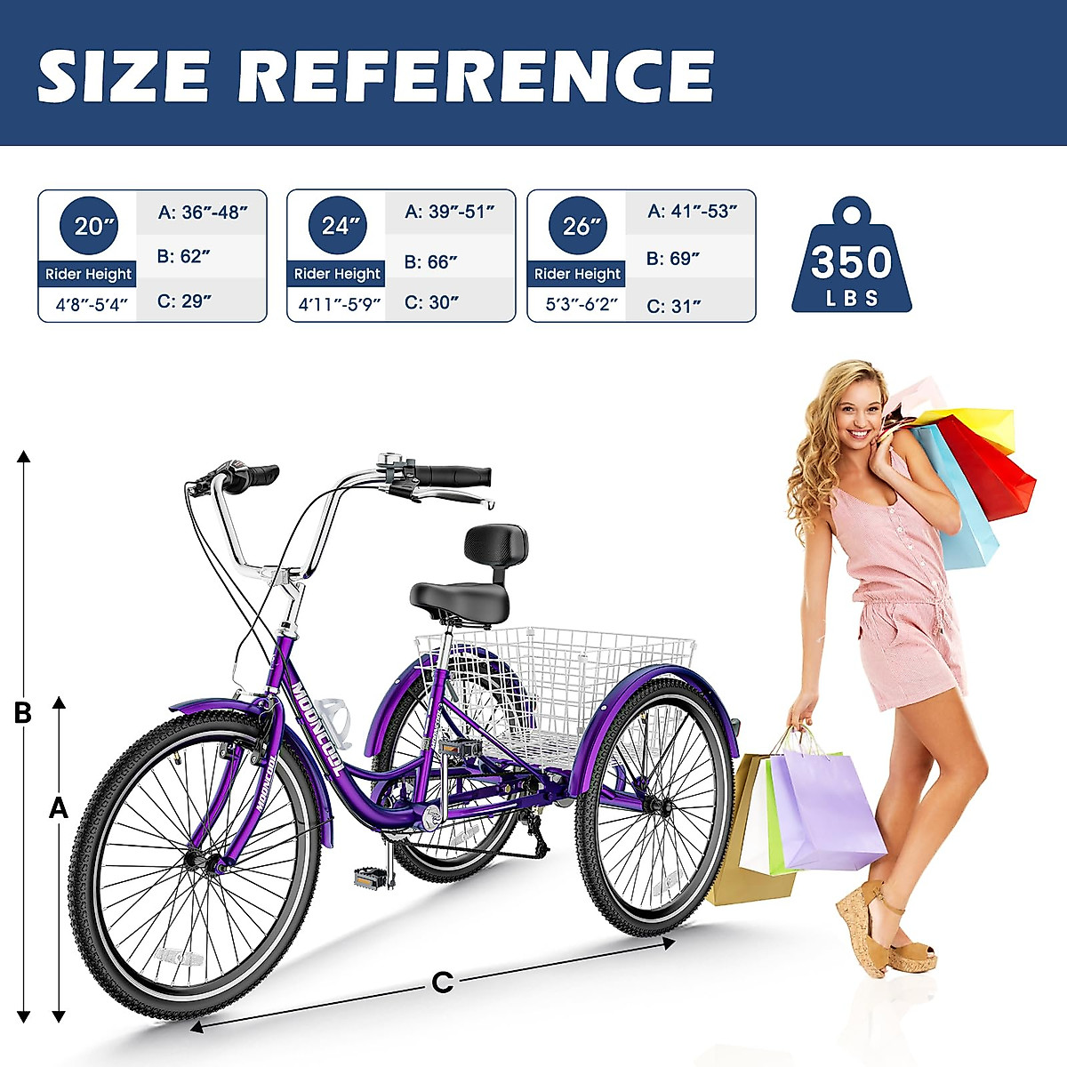 Barbella Adult Tricycles, 7 Speed Adult Trikes 20/24/26 inch 3 Wheel Bikes, Cruise Bike with Basket for Seniors, Women, Men for Recreation, Shopping, Exercise, Multiple Colors