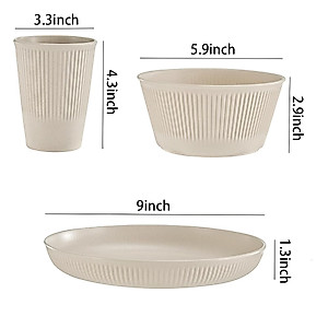 Wheat Straw Dinnerware Sets, Lezuoey 18pcs Unbreakable Dinnerware Sets Kitchen Cups Plates and Bowls Sets Plates Set Reusable Microwave Dishwasher Safe