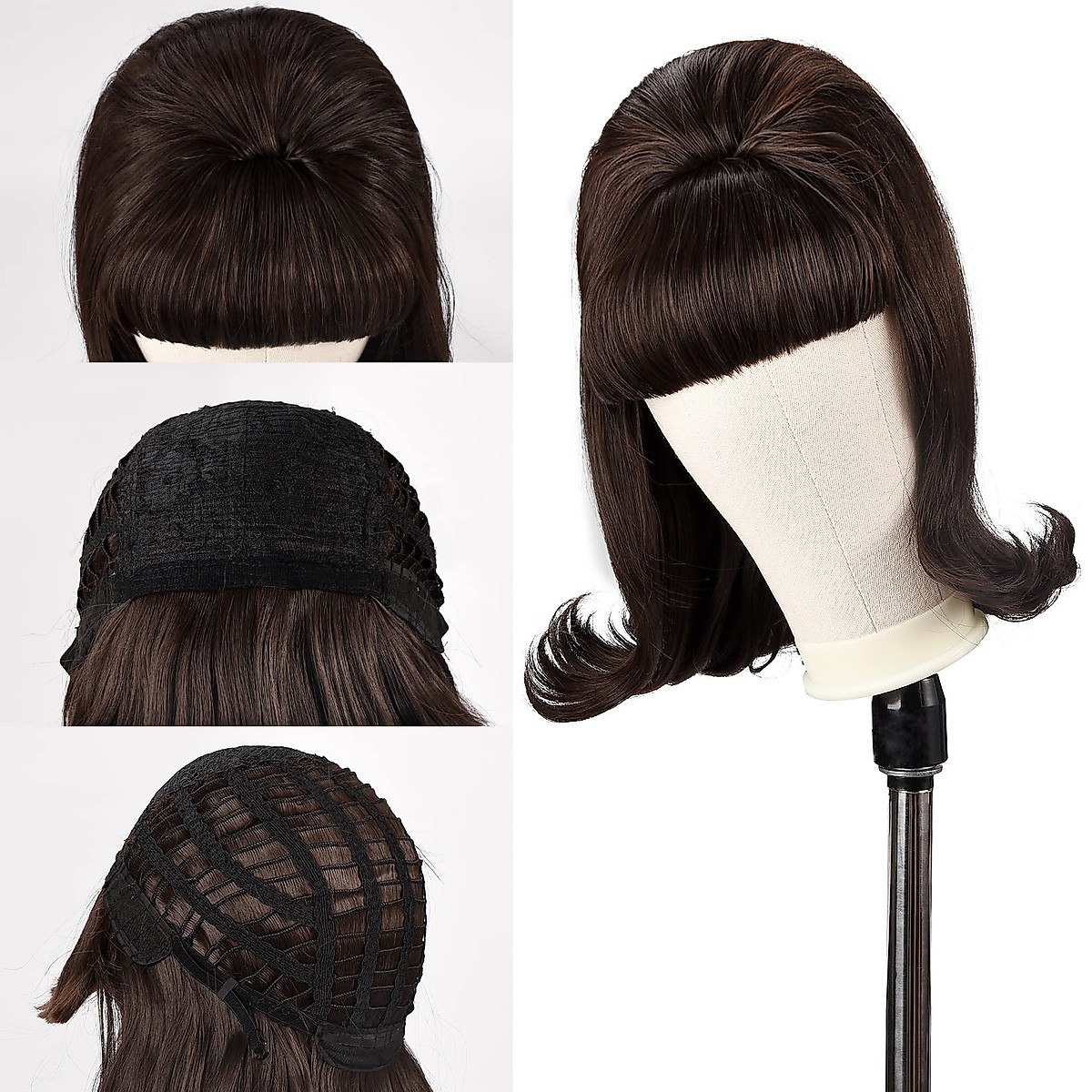 LONAI Retro Brown Wig 50s 60s 70s Wig with Bangs for Women Synthetic Hair for Halloween Costume Party