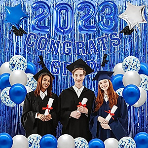 Graduation Party Decorations 2023 Blue and White Congrats Grad Banner Graduation Decorations Class of 2023 Graduation Party Decorations 2023 Blue and Silver