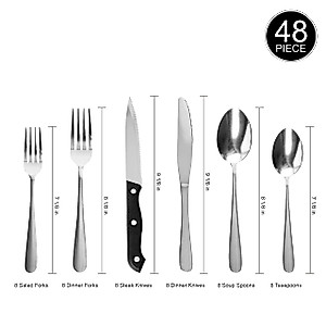 Silverware Set, QOUTIQUE 48 Piece Stainless Steel Flatware, Service for 8 Cutlery Set Utensils, for Home Kitchen Restaurant, Include Knives Spoons Forks Steak Knives, Mirror Polished, Dishwasher Safe