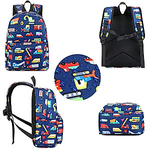 Bluboon Backpack for Kids Boys Preschool Kindergarten Backpack With Lunch Box School Bookbags (Navy Blue)