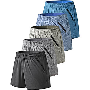 5 Pack: Womens Workout Gym Shorts Casual Lounge Set, Ladies Active Athletic Apparel with Zipper Pockets (Set 2, Large)