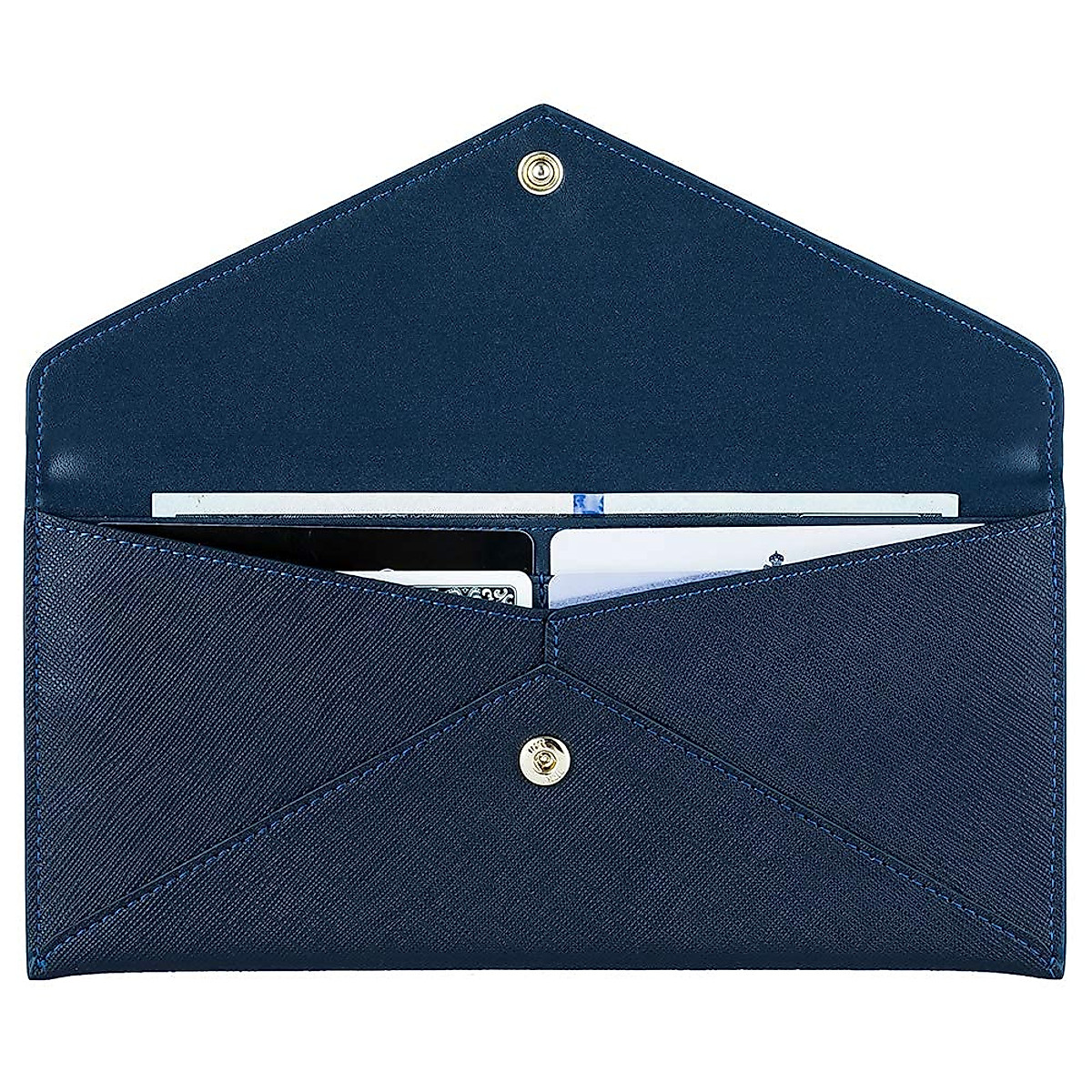 YBONNE Women's Long Wallet RFID Blocking Envelope Purse, Made of Saffiano Leather (Dark Blue)