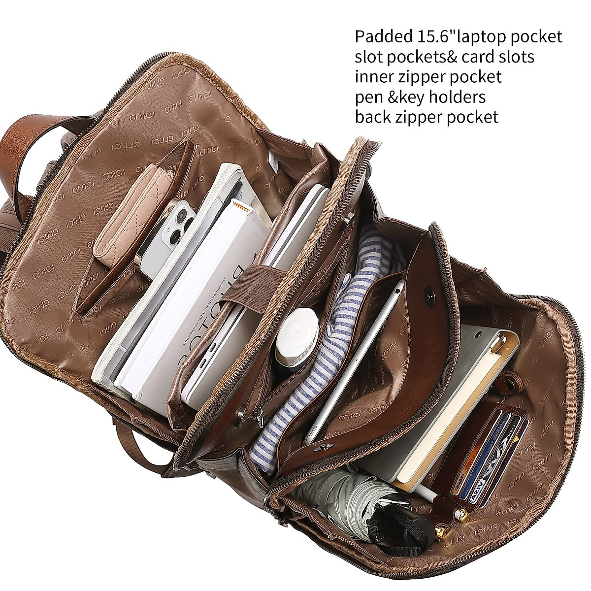 CLUCI Leather Backpack for Women 15.6 Inch Laptop Backpack Vegetable Tanned Full Grain Backpack Purse for Women Work Daypack Dark Brown