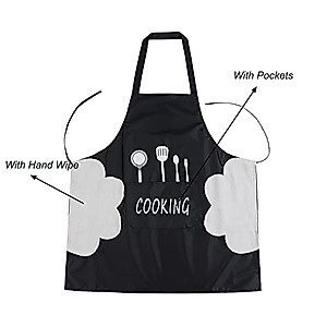 Agirlvct 2 Pack Kitchen Apron with Hand Wipe,Water-drop Resistant with 2 Pockets Cooking Bib Aprons for Mother Women Men Chef Coffee Restaurant (Black&Beige)