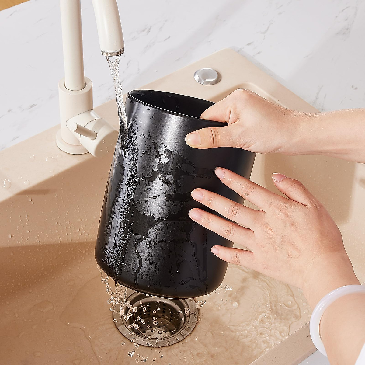 Black Matte Ceramic Countertop Utensil Holder - 6.6in Modern Spatula Holder for Farmhouse Kitchen Decor