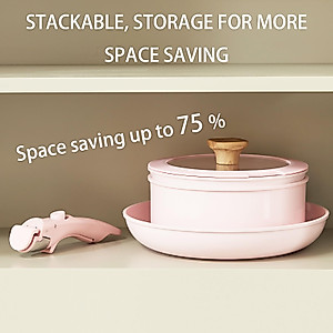 Hausfrau pink pots and pans set removable handle non stick, detachable handle ceramic cookware set kitchen cooking oven dishwasher safe, NO PFAS NO PTFE