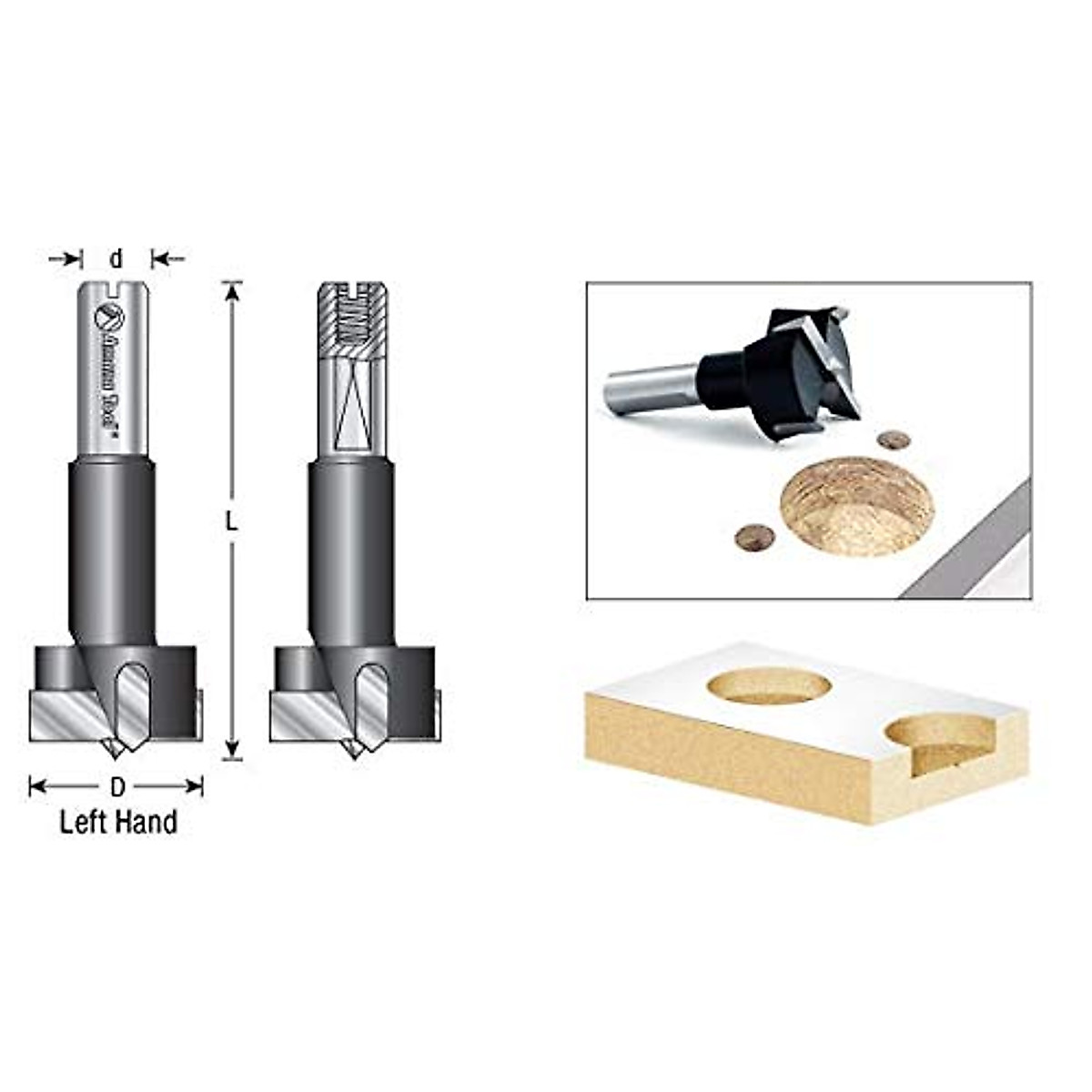 Amana Tool - 203205 Carbide Tipped Hinge Boring Bit L/H 20mm Dia x 57mm Long x 10mm Shank