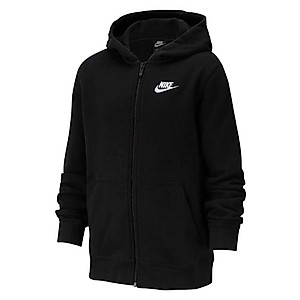 Nike Boy's NSW Club Full Zip Hoodie, Black/Black/White, Small