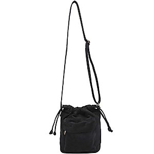 Jeelow Small Canvas Bucket Crossbody Cellphone Bags Drawstring Purses For Men & Women (Black Drawstring)