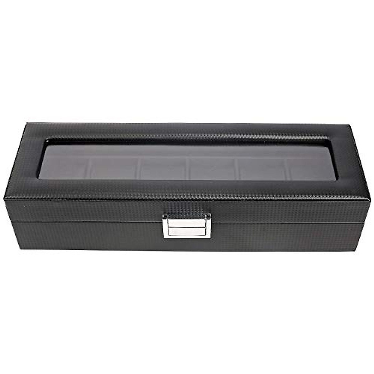 Mantello Watch Box for Men - 6 Slot Luxury Carbon Fiber Watch Case, Watch Box Organizer for Men, Gifts for Him, Metal Buckle - Black
