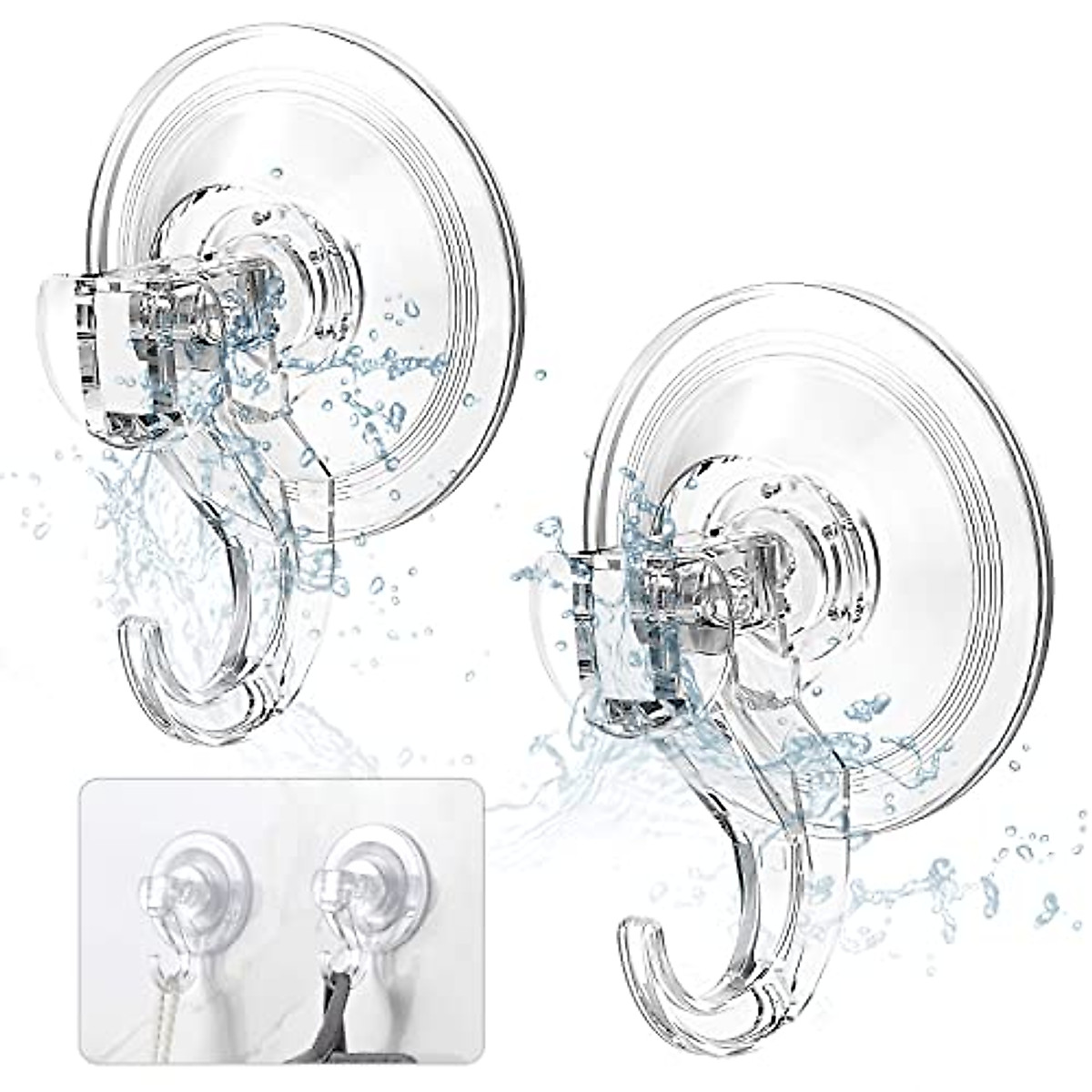 Elegear Suction Cup Hooks for Shower, 2 Pack Waterproof Reusable Shower Suction Hooks, Clear Suction Shower Hooks Hold up to 6.6LB Wreath Suction Hook for Christmas Wreath Loofah Towel Sponge