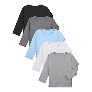 Cooraby 5 Pack Toddler Kids Long Sleeve T-Shirt Crewneck Tees Soft T-Shirt for Boys