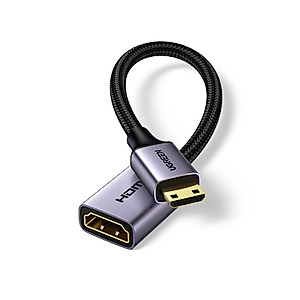 UGREEN Mini HDMI to HDMI Adapter Aluminum Shell Braided 4K 60Hz HDR 3D Compatible with Raspberry Pi Zero 2 W/W Portable Monitor DSLR Camera Camcorder Graphics Card Laptop Projector Tablet, Grey