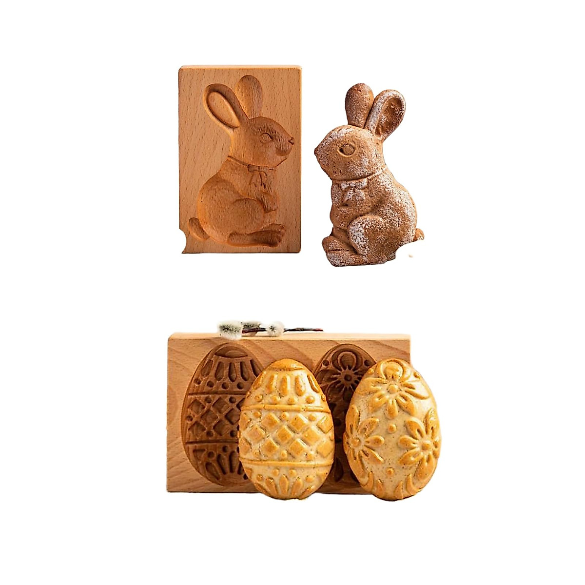 Wooden Cookie Molds for Baking, Wood Springerle Cookie Cutter Carved for Christmas,Halloween,Easter,Cookie Presses Stamps for Kitchen DIY and Family Gatherings