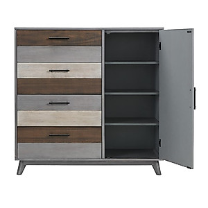 Soho Baby Cascade Premium Soft Closing 4-Drawer Chifferobe with Adjustable Shelves and Hanging Rod, Wire Brush Multi-Tone Gray Finish
