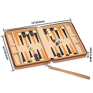 Yellow Mountain Imports Travel Magnetic Leatherette Backgammon Mini Game Set, Bozcaada - with Magnetic Checkers, 9-inch Board