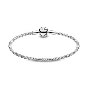 PANDORA Moments Mesh Bracelet - Sterling Silver Charm Bracelet for Women - Compatible Moments Charms - Features Sterling Silver - Gift for Her - 7.5"