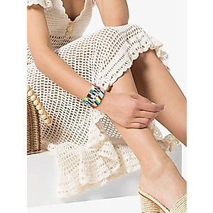 HZEYN Enamel Tile Bracelet Stackable Rainbow Tile Bead Love Stretchy Bracelet Colorblock Enamel Brite Bracelet for Women Set of 4 Strands