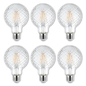 Westinghouse 5268020 5.5 Watt (40 Watt Equivalent) Cut Glass G25 Dimmable Clear Filament LED Light Bulb, Medium Base, 6 Pack