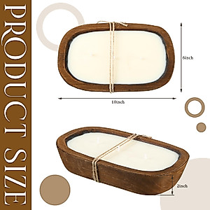 MTLEE 4 Pieces Wooden Dough Bowl Candles 10 Inch Farmhouse Dough Bowl Candles Wooden Candle Bowl Soy Wax Bread Bowl Candles for Table Centerpiece Decoration 4 Fragrances, 3 Wicks Each