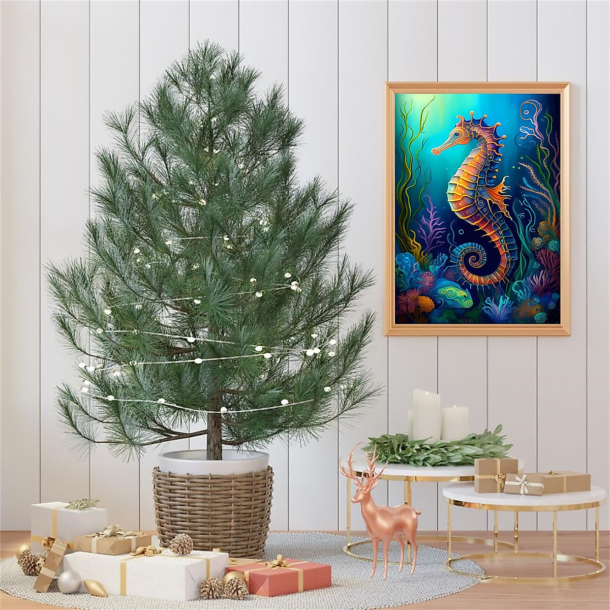 Worihut 5D Diamond Painting Kits 16x20 Inch Round Full Drill Seahorse Diamond Art Sea Theme Kits for Adults, Handmade Gifts for Home Wall Decor