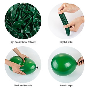 110pcs Dark Green Balloons, 12inch Green Latex Party Balloons, Helium Quality for Birthday Wedding Gender Reveal Christmas Party Decorations(With 2 Green Balloons)