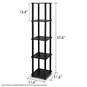 FURINNO Turn-N-Tube 5-Tier Corner Square Rack Display Shelf, Round, Light Cherry/Black