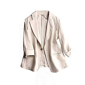 Linen Blazer Women Summer Lightweight Jacket Womens Blazers for Work Casual Outfits Suit Jackets(Beige, L)