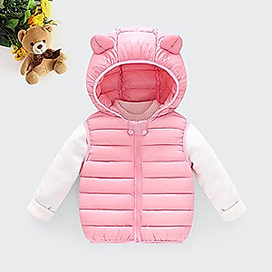 AIWUHE Baby Boys Girls Hooded Puffer Vest Winter Lightweight Sleeveless Bear ears Zipper Up Jacket Pink 90