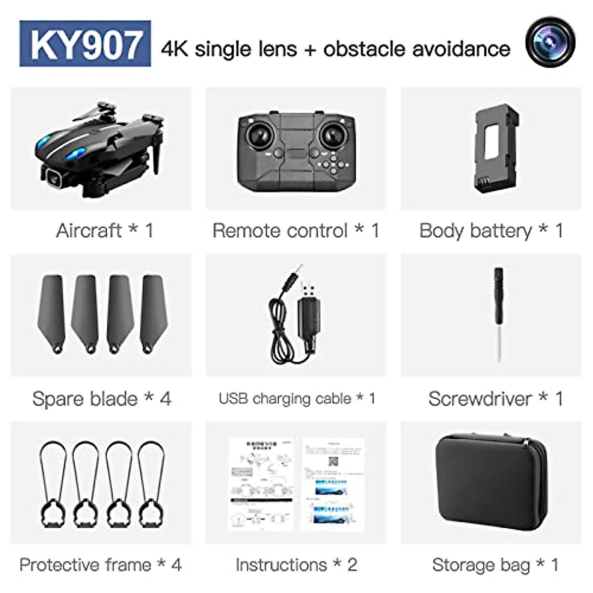 KY907 Drone With 4K HD FPV Camera RC Helicopters Flying Toys with Altitude Hold Headless Mode One Key Start Speed Adjustment for Boys Girls Cool Stuff Electronics Gifts for Men Women