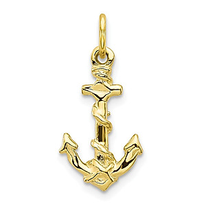 Solid 10k Yellow Gold Anchor Pendant Charm - 20mm x 11mm