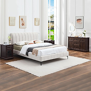 KHLJJU 5+2 Cherry Dresser for Bedroom, Chest of Drawers for Bedroom with 5 Wooden Drawers and 2 Cross Doors, Wood Dressers Storage TV Stand for Bedroom, Living Room