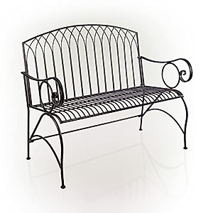 Alpine Corporation Alpine 44" L Indoor/Outdoor 2-Person Classic Metal Garden, Black Bench